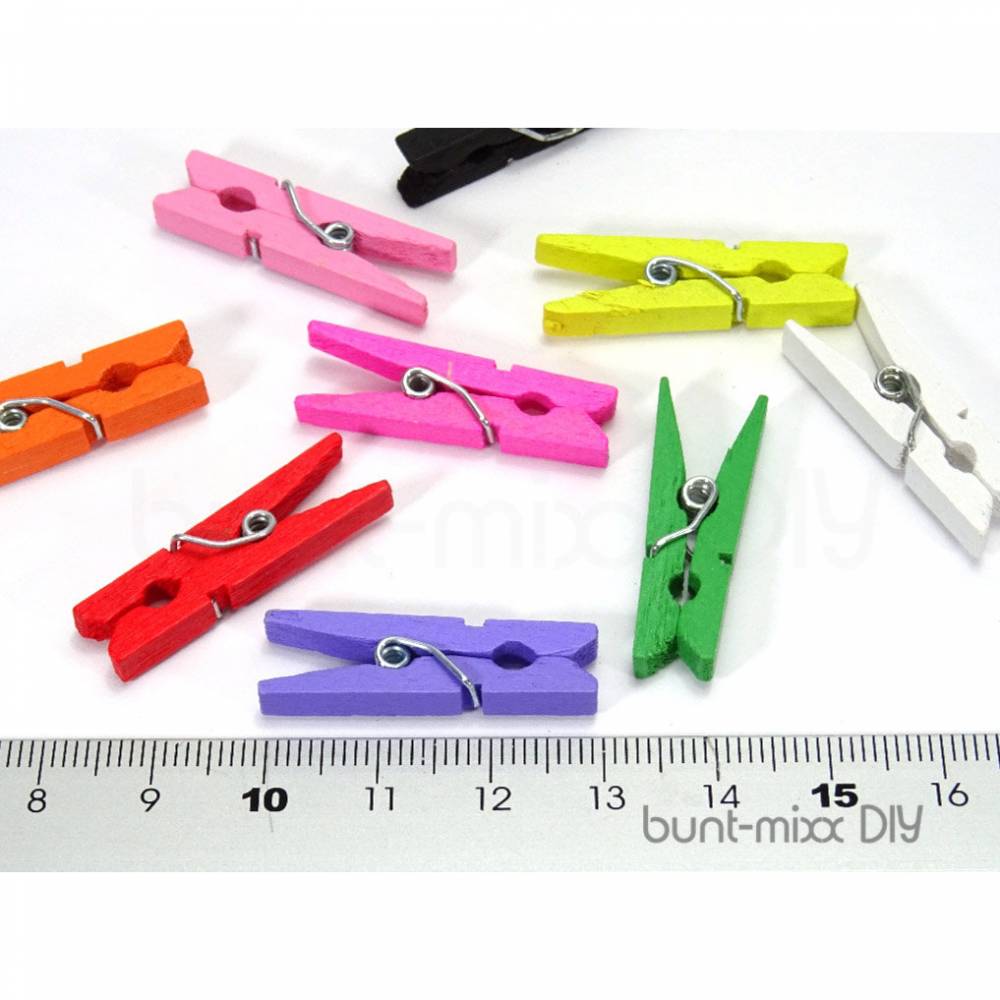 40 Mini Klammern 3cm, bunt gemischt, Holzklammern,