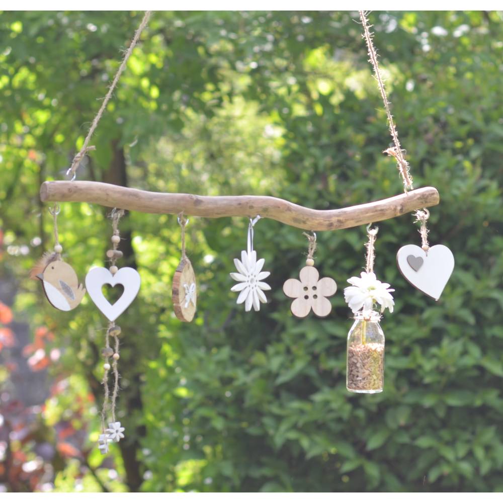 dekorierter Ast Deko-Ast Sommer weiß natur Fenster