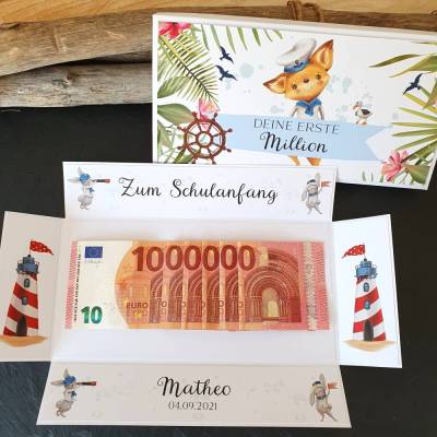 Geschenk Schulanfang, personalisierte Geschenkbox, Geldgeschenk