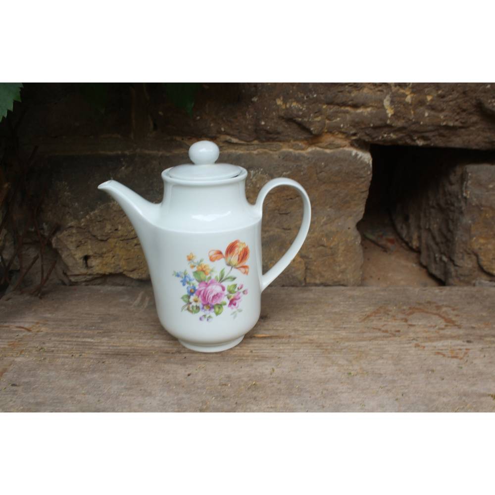Kaffeekanne Teekanne Blumen Rosen Dekor Kahla Porzellan 60er 70er Jahre DDR