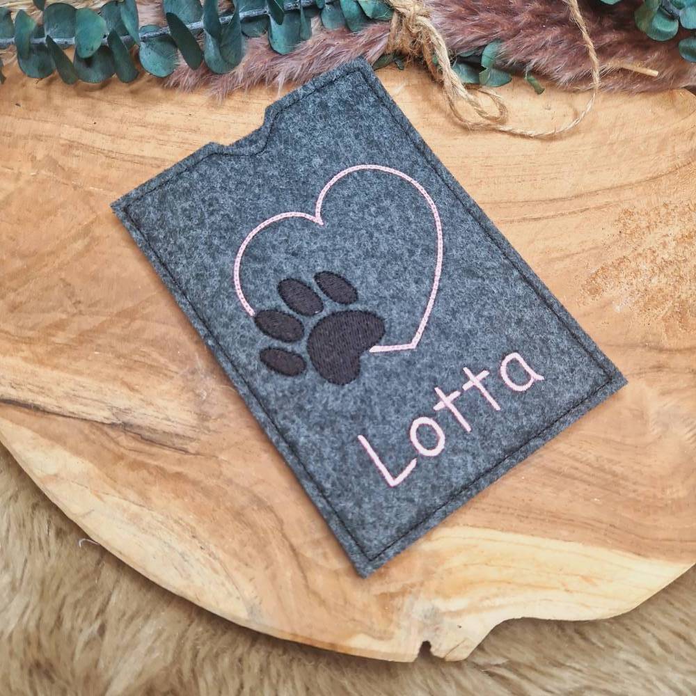 Hülle für den Impfpass oder Heimtierausweis - Herz - Pfote - rosa