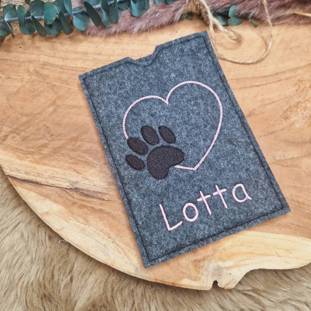 Hülle für den Impfpass oder Heimtierausweis - Herz - Pfote - rosa