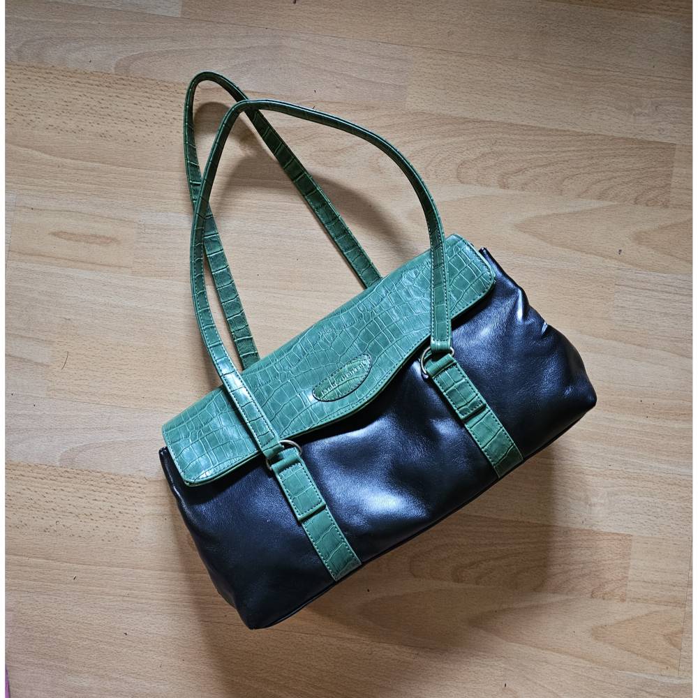 Vintage Marc Chantal M.C Handtasche Schultertasche vegan grün schwarz ungetragen