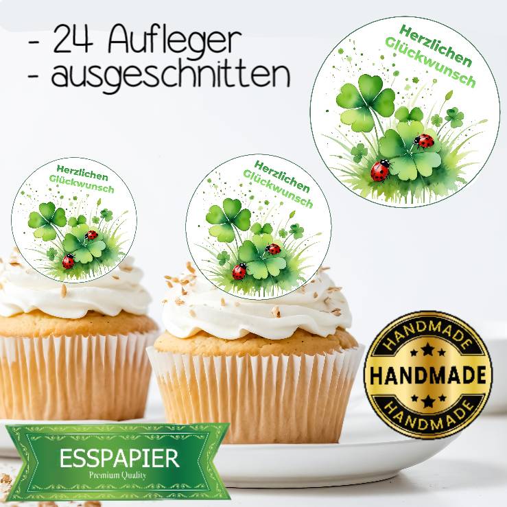 Essbare Aufleger Herzlichen Glückwunsch Kleeblatt und Marienkäfer Geburtstag Abschluss ...
