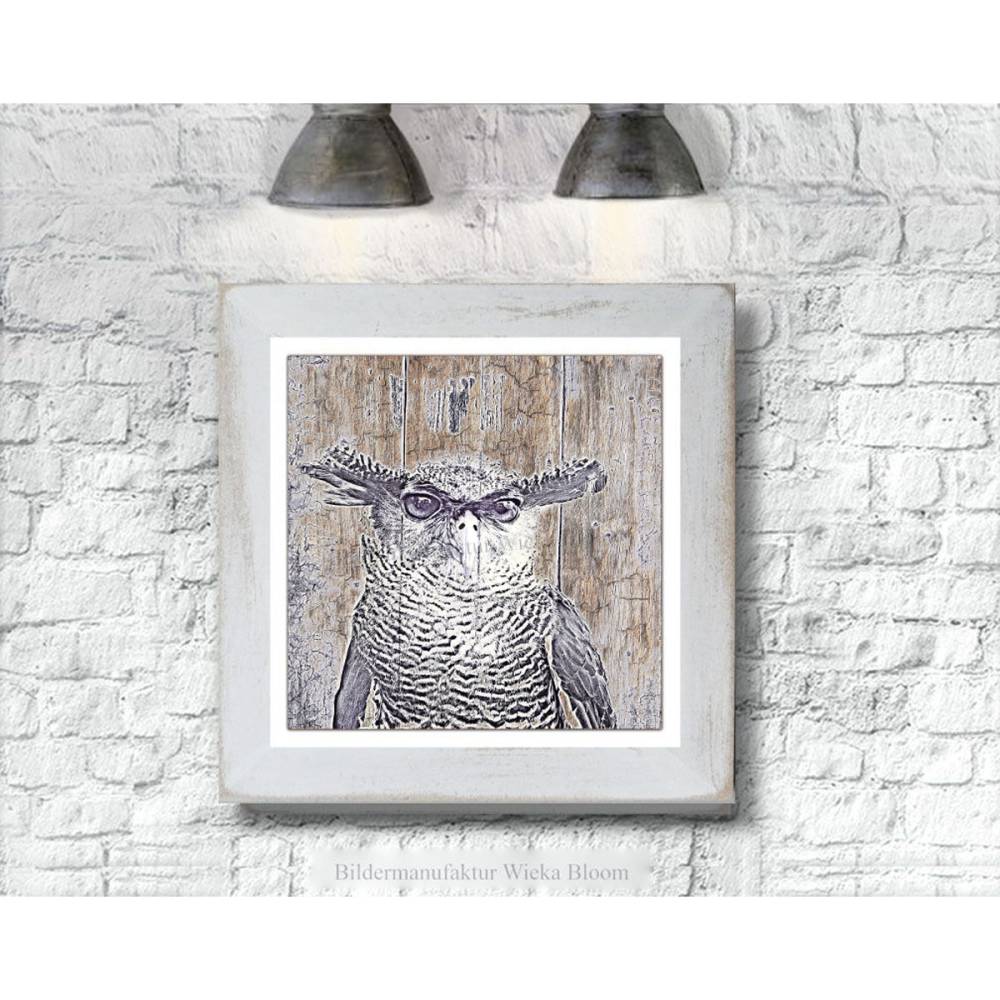 EULE RUSTIKAL Waldtiere Vögel Wandbild auf Holz Leinwandbild