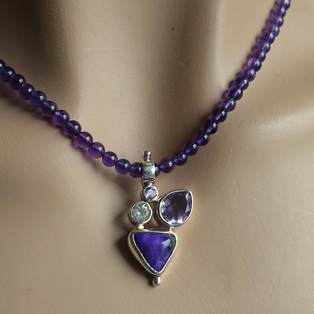 Amethyst Kugelkette mit Sugilith Design Anhänger