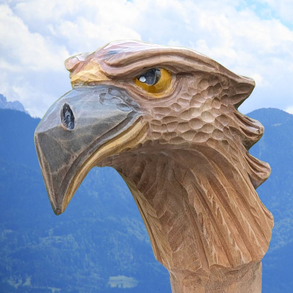 Wanderstock Holz mit geschnitztem Adlerkopf, 98-170 cm,