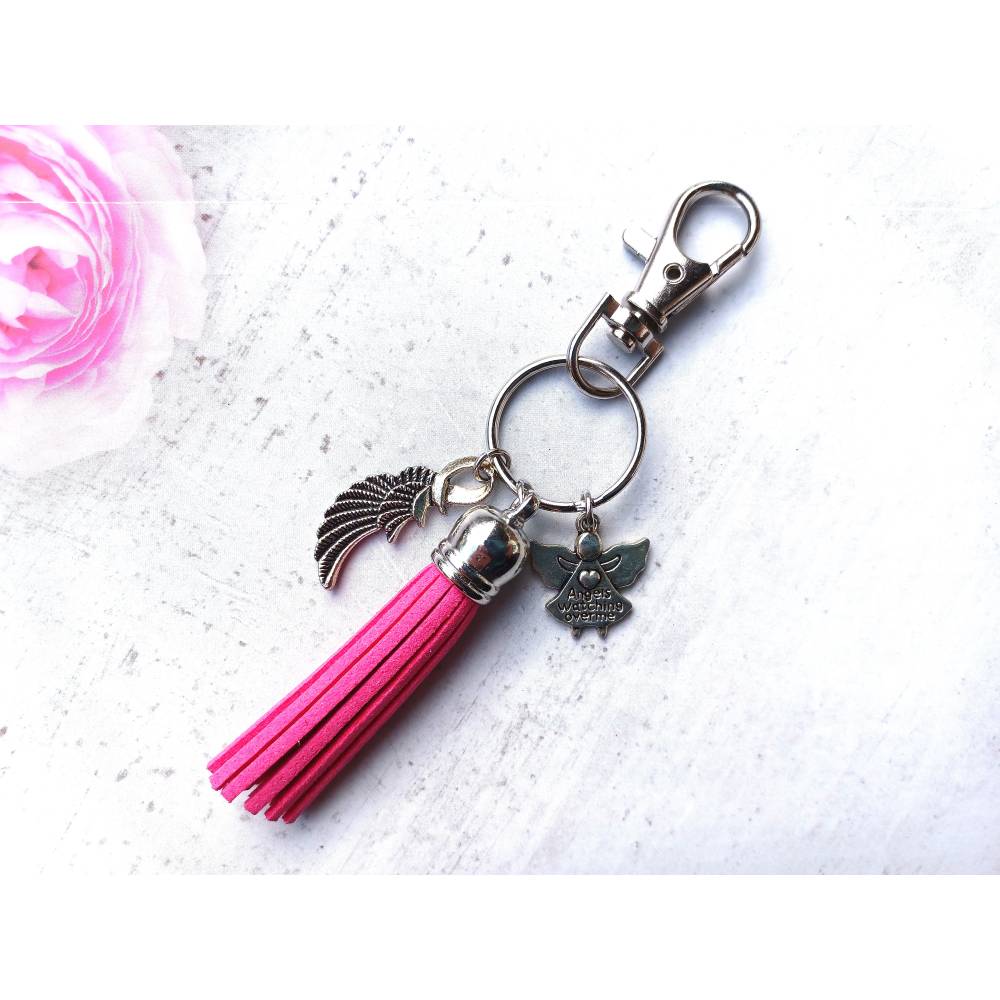 Schlüsselanhänger Taschenanhänger Engel Flügel Quaste pink