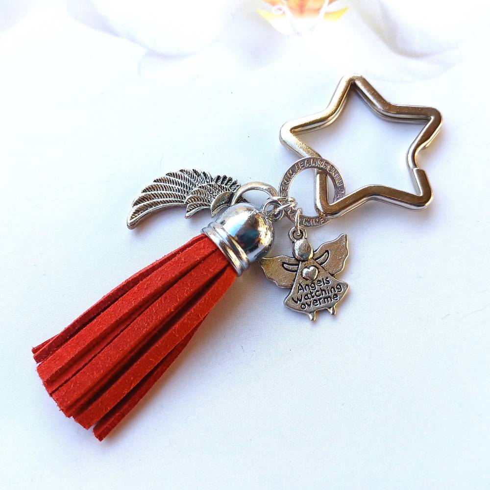 Schlüsselanhänger Engel Flügel Quaste rot Glücksbringer