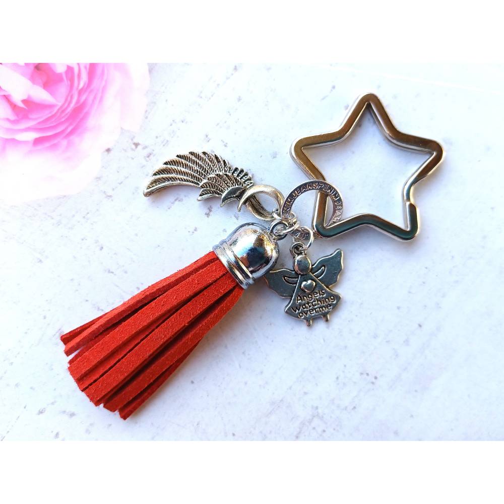 Schlüsselanhänger Engel Flügel Quaste rot Glücksbringer