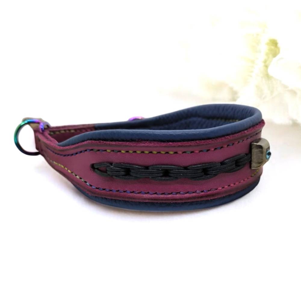 Hundehalsband aus Leder mit Zugstop pink mit Flechtung HU ca.