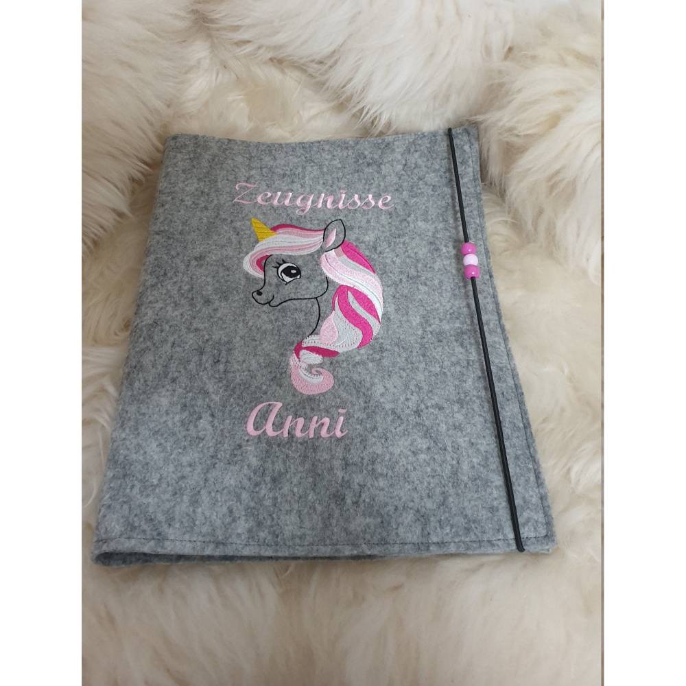 Zeugnismappe Einhorn Unicorn Wollfilz mit Namen W83