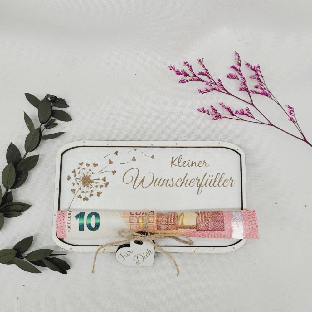 Glückwunschkarte Wunscherfüller Geldkarte Holz Geld Karte
