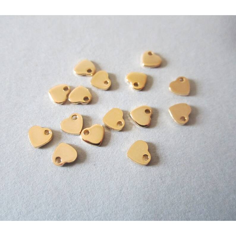 10 Mini Herzen Charms Anhänger Edelstahl 24K vergoldet 6 mm