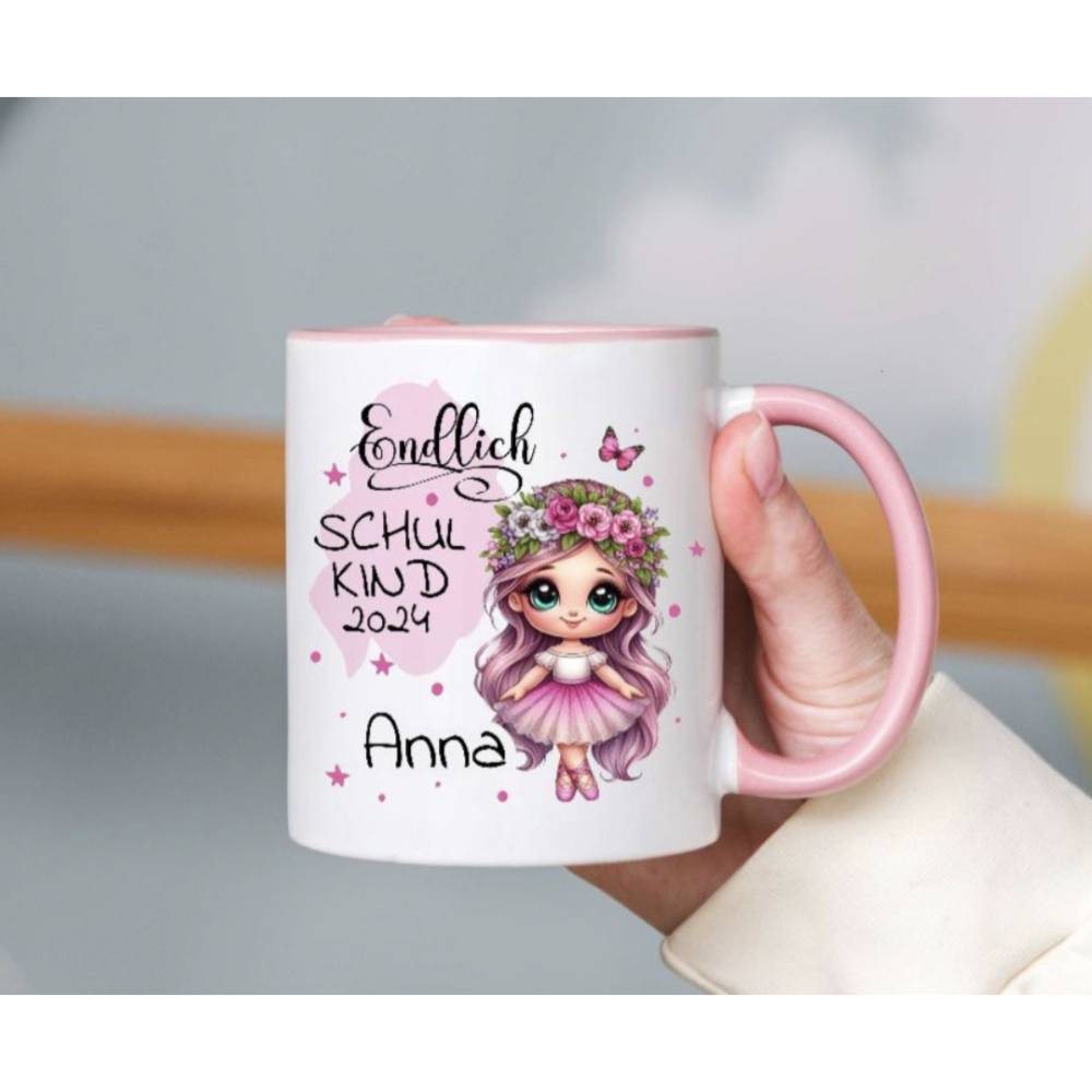 Tasse Schulkind mit Namen Ballerina Mädchen personalisiert Geschenk Einschulung Schulstart
