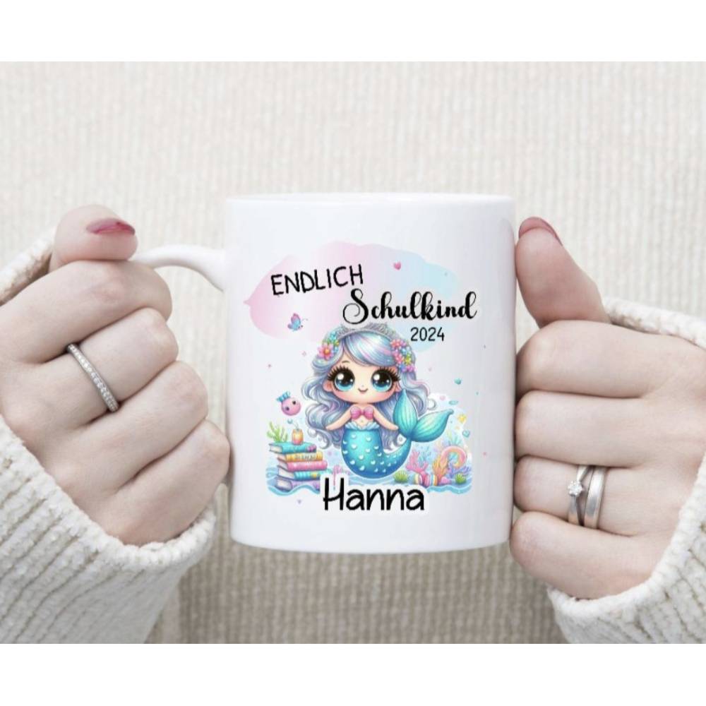Tasse Schulkind mit Namen Meerjungfrau Mädchen personalisiert