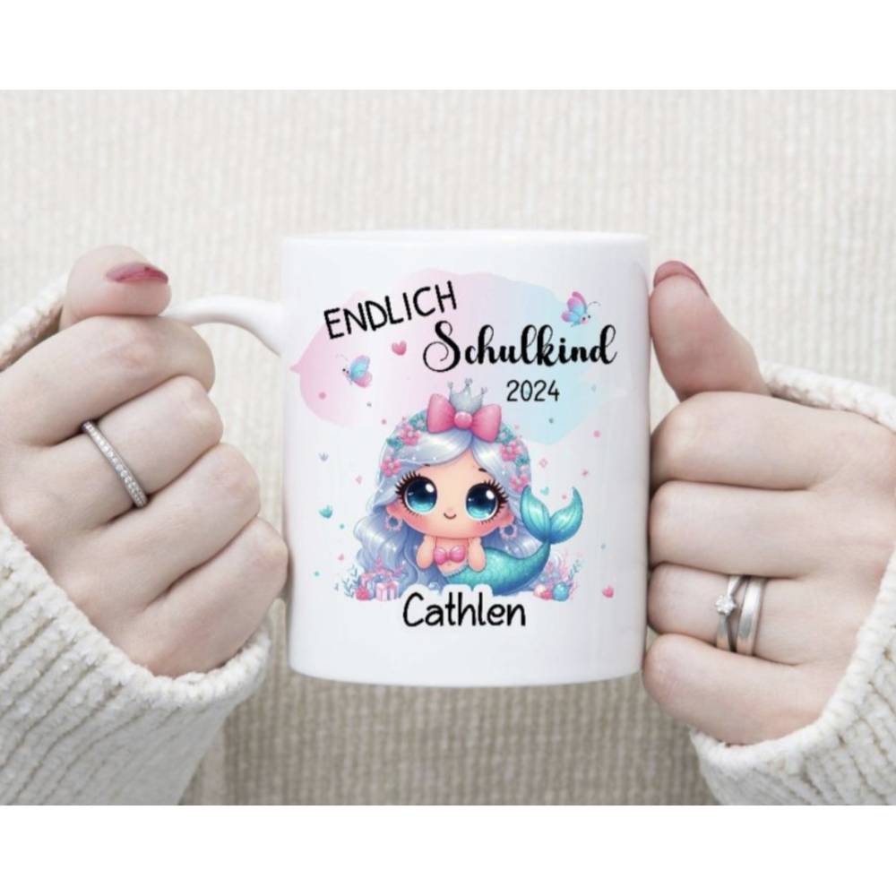 Tasse Schulkind mit Namen Meerjungfrau Mädchen personalisiert Geschenk Einschulung Schulstart