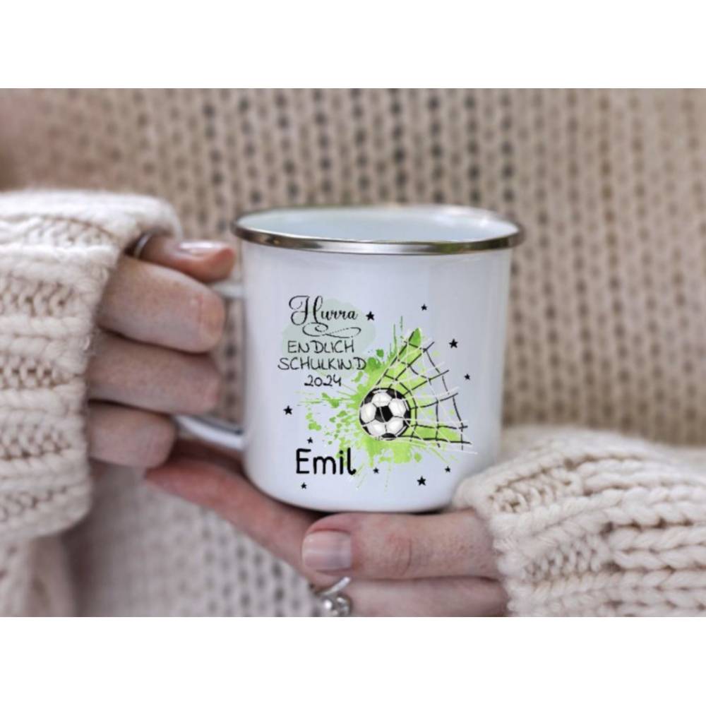 Tasse Schulkind mit Namen Fußball Junge personalisiert Geschenk Einschulung Schulstart
