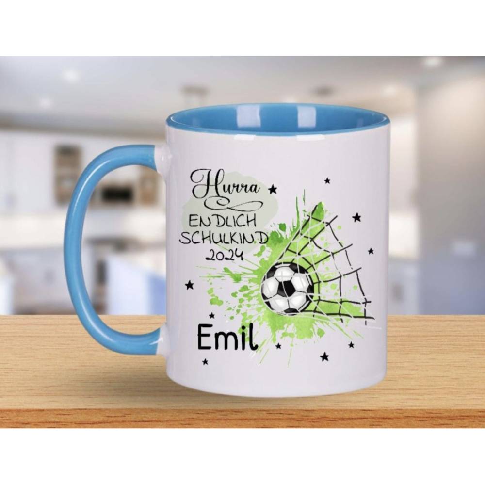 Tasse Schulkind mit Namen Fußball Junge personalisiert Geschenk Einschulung Schulstart