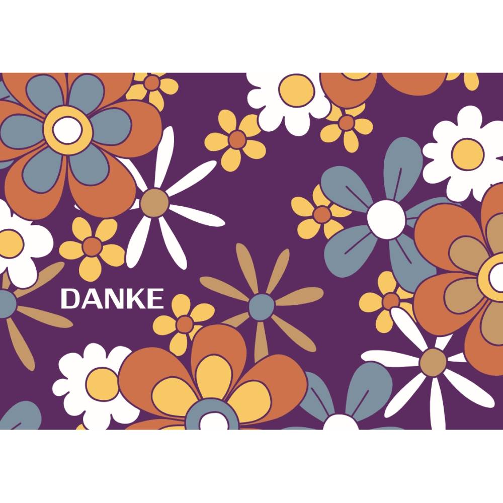 Postkarte Danke, Flower Power, 10 Karten mit Retro