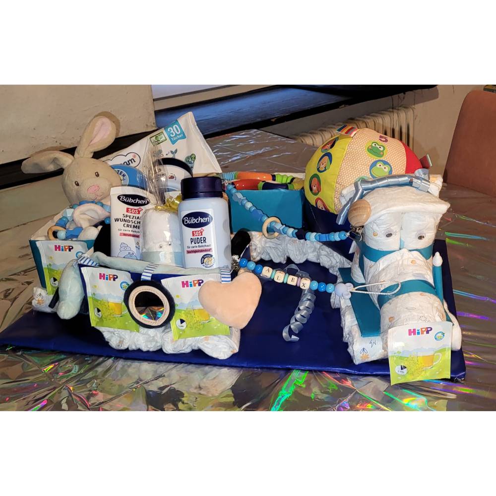 XXL Windeltorte Eisenbahn Zug Baby Junge Geschenk Geburt Taufe Pullerparty