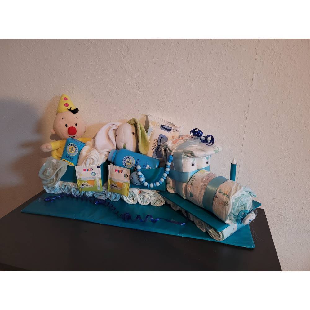 XL Windeltorte Eisenbahn Zug Baby Junge Geschenk Geburt Taufe Pullerparty