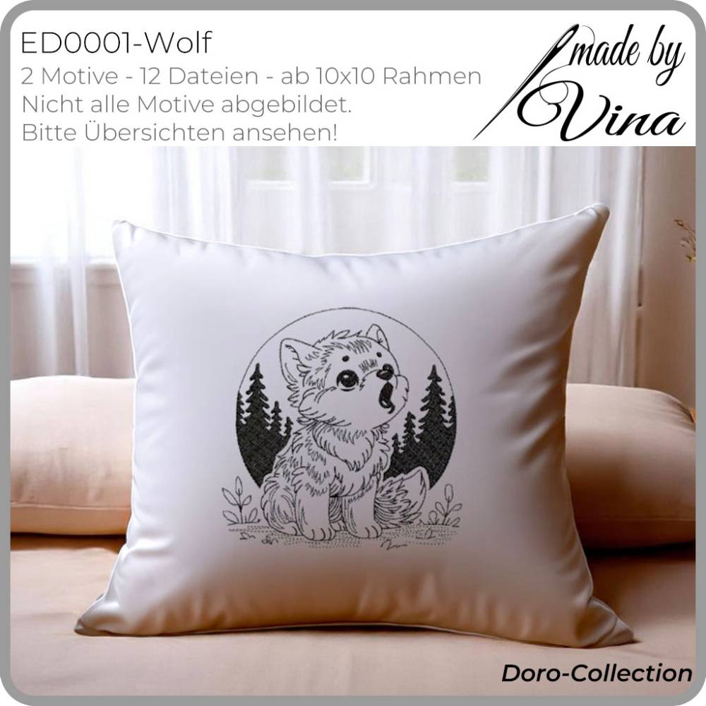 Stickdatei Set Wolf Scribble Stil – 2 Varianten ab 10x10 cm - Doro-Collection