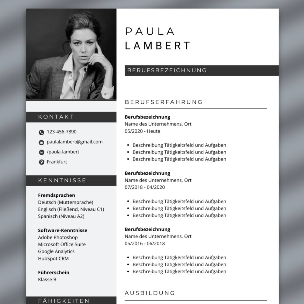 Professioneller Lebenslauf mit Kurzprofil, Lebenslauf Vorlage Word, PDF ...