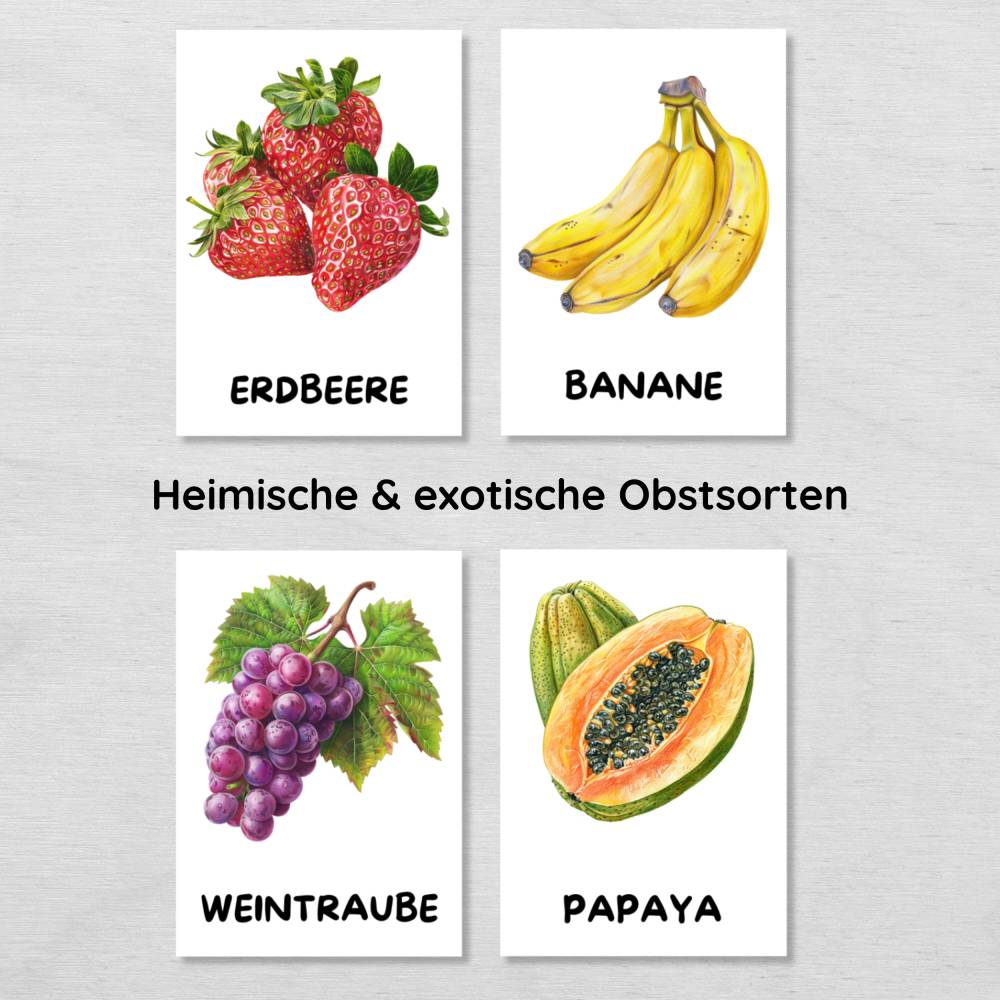 30 Obst Lernkarten für Kinder zum Ausdrucken, Früchte Bildkarten ...