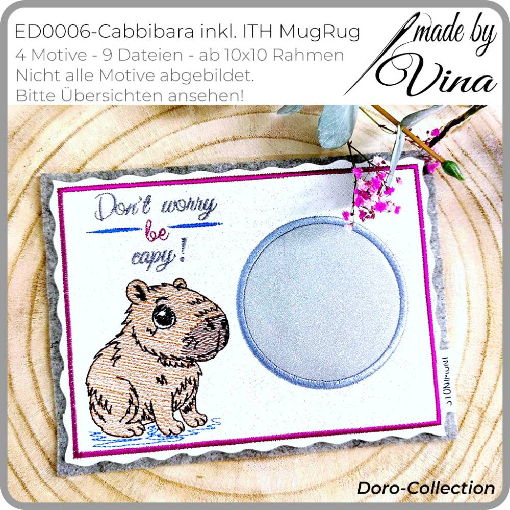 Stickdatei Set Cabbibara – Scribble Capybara inkl. ITH MugRug ab 10x10 cm
