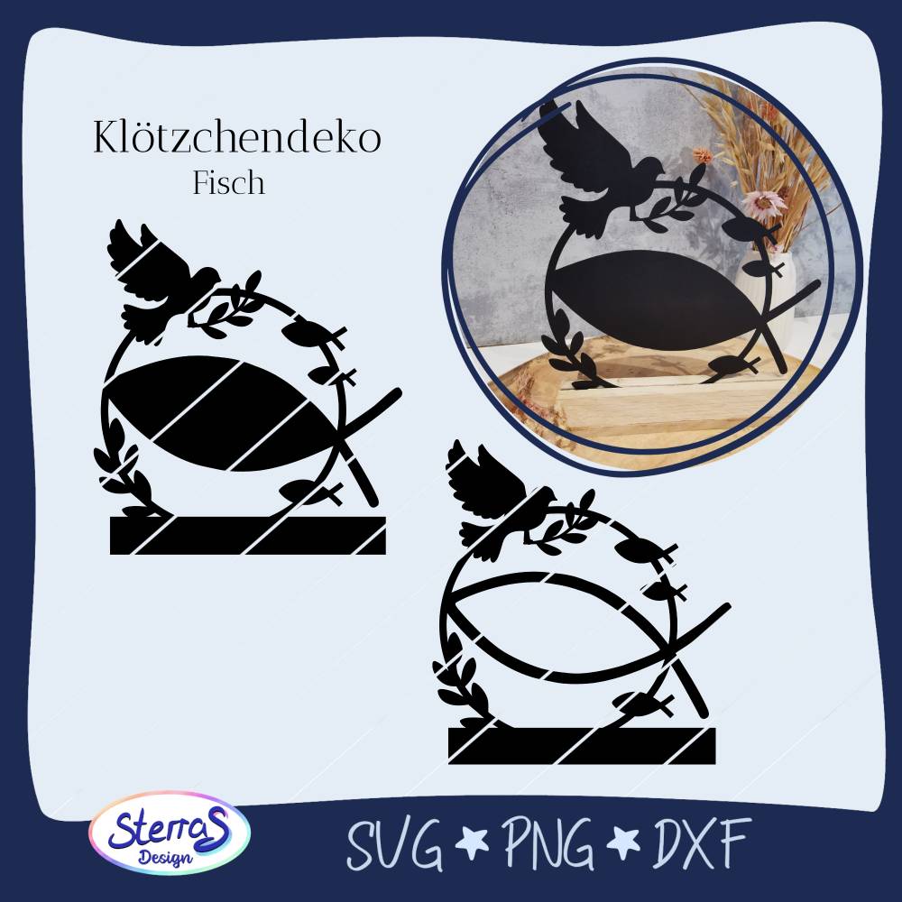 Fisch Klötzchendeko • christliche Plotterdatei & Laserdatei SVG DXF PNG • für Taufe Konfirmation ...