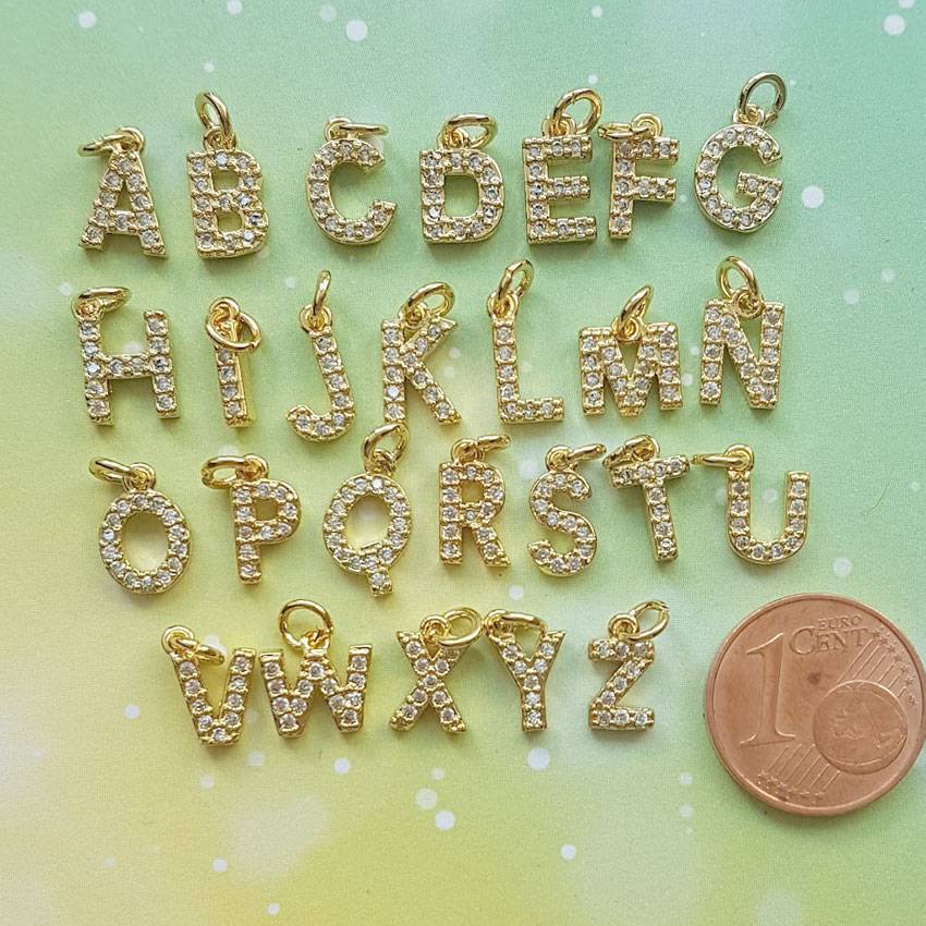 1 Charm Pave Buchstabe Initiale Anhänger A-Z goldfarben