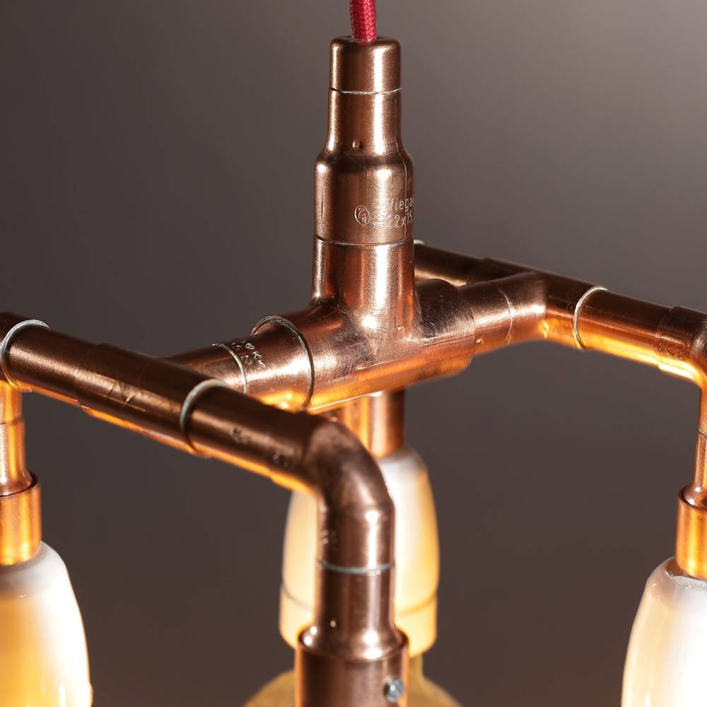 MetalLignum Square Bulb Hängeleuchte aus Kupferrohr