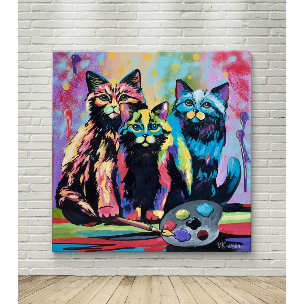 Katze Acrylgemälde auf Leinwand 50/50cm - Pop Art Abstrakt - Katzebild ...