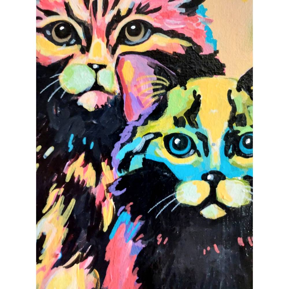 Katze Acrylgemälde auf Leinwand 50/50cm - Pop Art Abstrakt - Katzebild ...