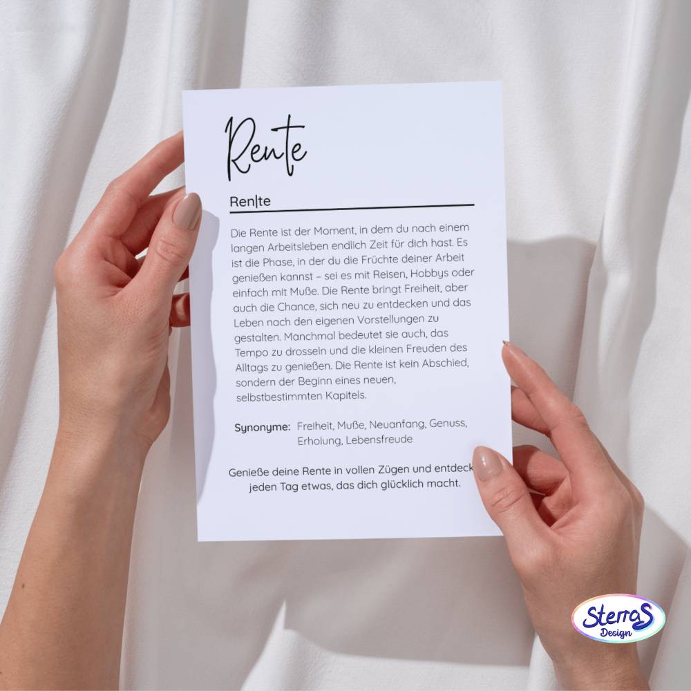 Definition Rente – Druckvorlage zum Ruhestand – Geschenk zum Renteneintritt – Poster PDF ...