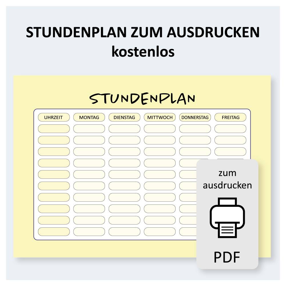 Stundenplan zum Ausdrucken – kostenlose PDF-Vorlage DIN A4 in Gelb
