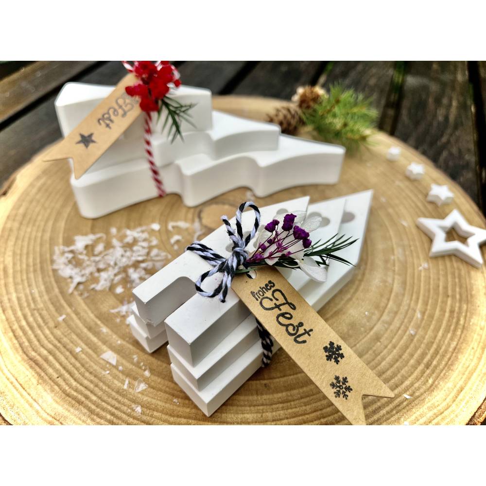 Weihnachtsdeko aus Keramikgips, Lichthäuser, Tannenbäume zum Aufstellen ...