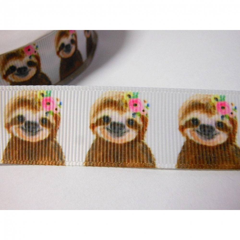 Faultier mit Blümchen – Ripsband 22 mm breit zum Nähen & Basteln