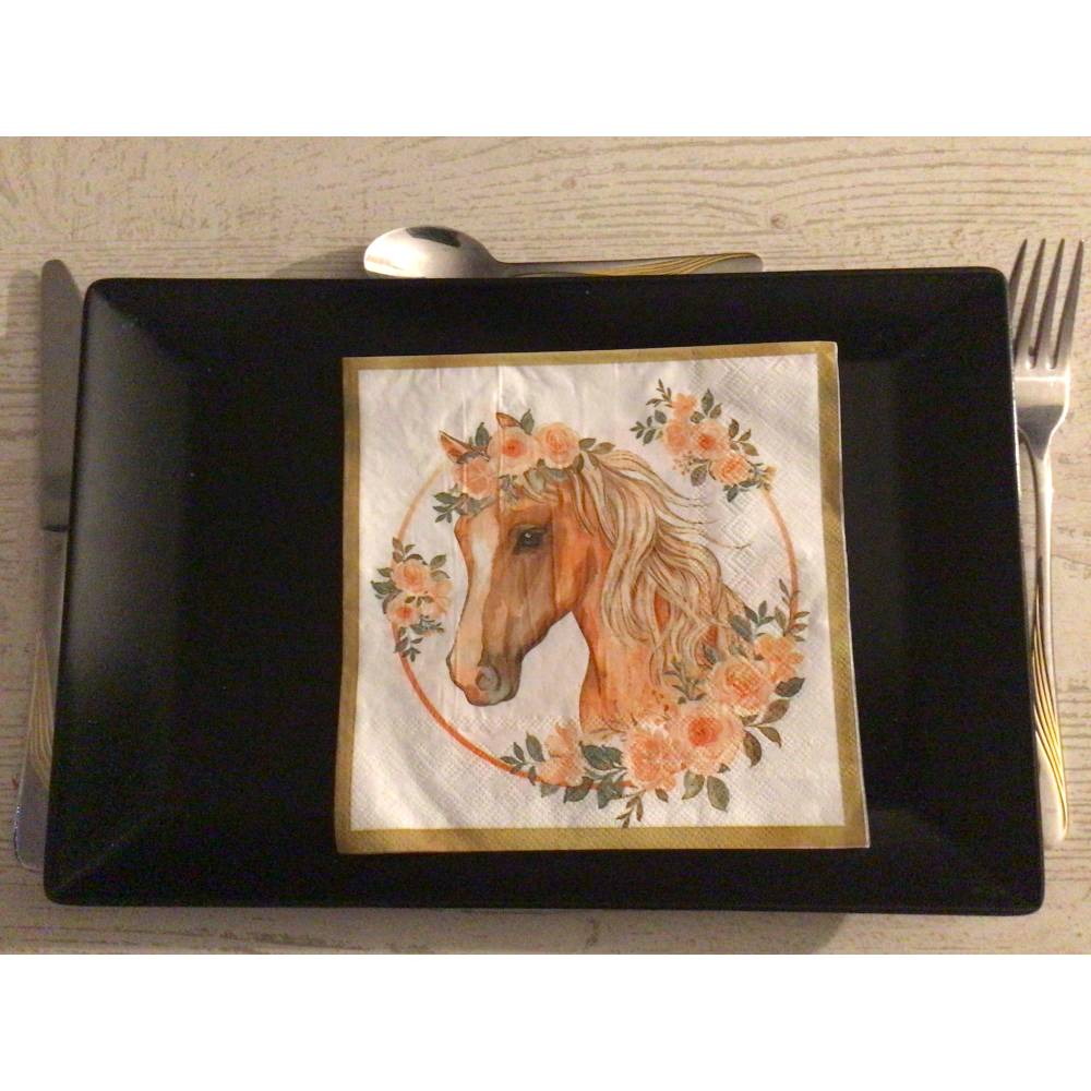 Servietten Kinder - Pferd mit Blumenkranz