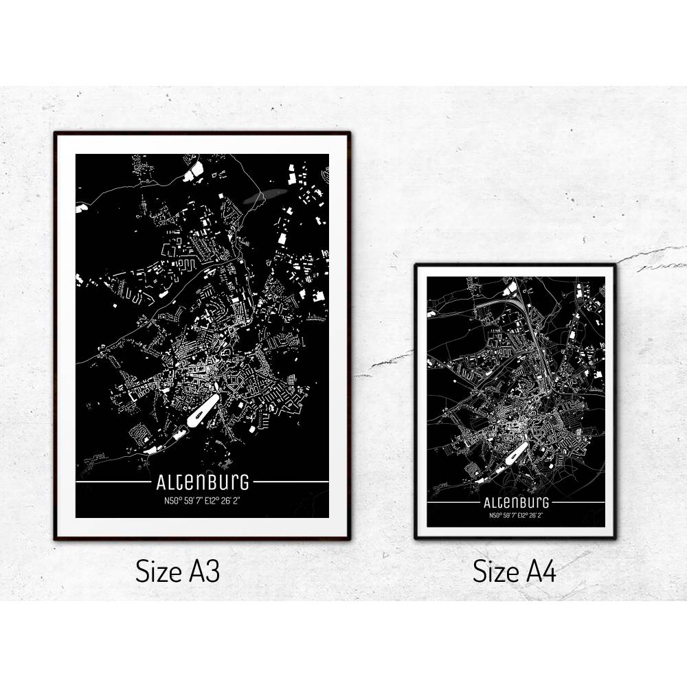 Stadtplan ALTENBURG - Just a Black Map I Digitaldruck