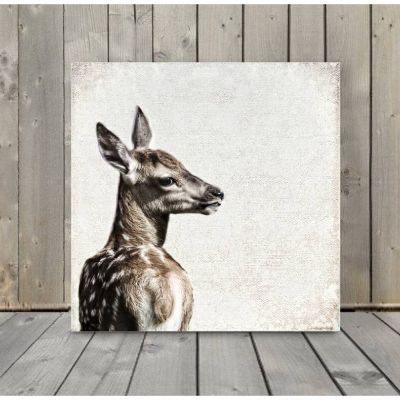 JUTE REH Waldtiere Wanddeko im Landhausstil auf Holz Leinwand