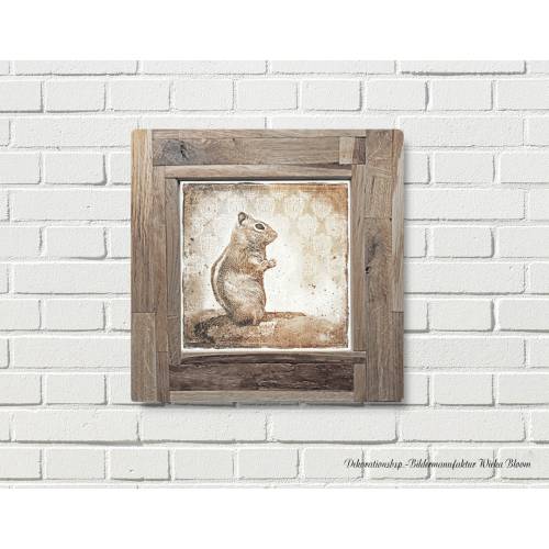 BLUMEN-HÄSCHEN Aquarell im Landhausstil auf Holz Leinwand