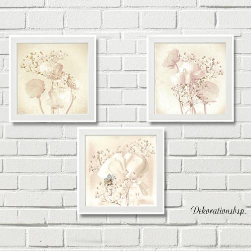 3er Set WALDTIERE OLD STYLE Bild auf Leinwand Holz Print