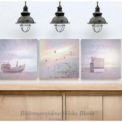 3er Set WALDTIERE OLD STYLE Bild auf Leinwand Holz Print