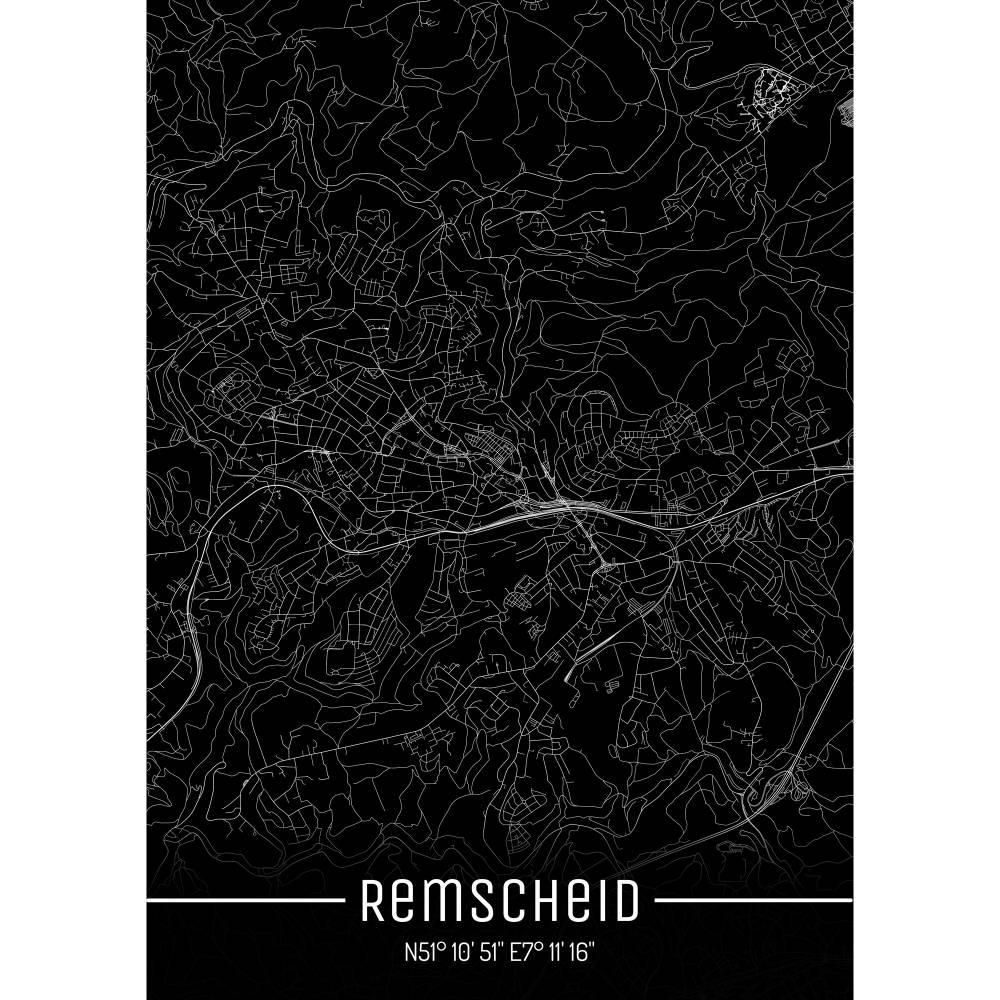 Stadtplan REMSCHEID - Just a Black Map I Digitaldruck