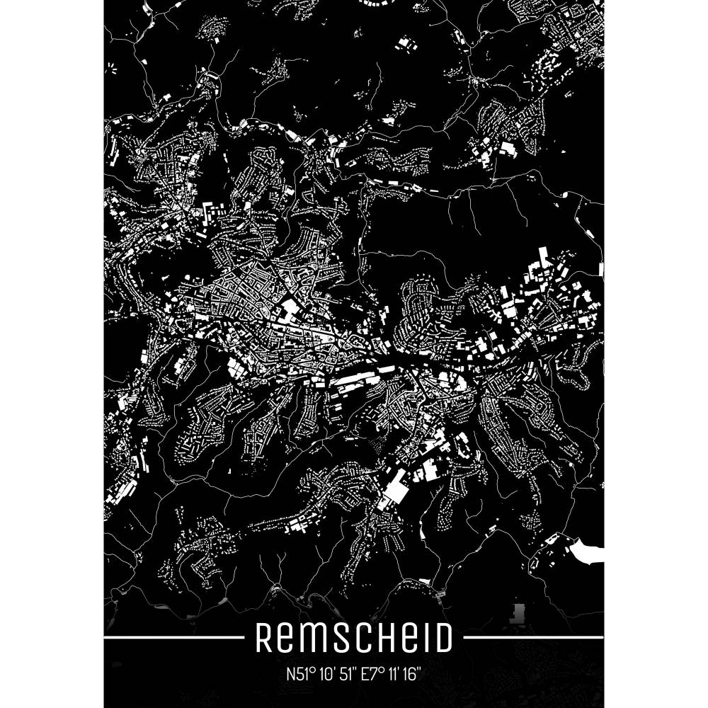 Stadtplan REMSCHEID - Just a Black Map I Digitaldruck