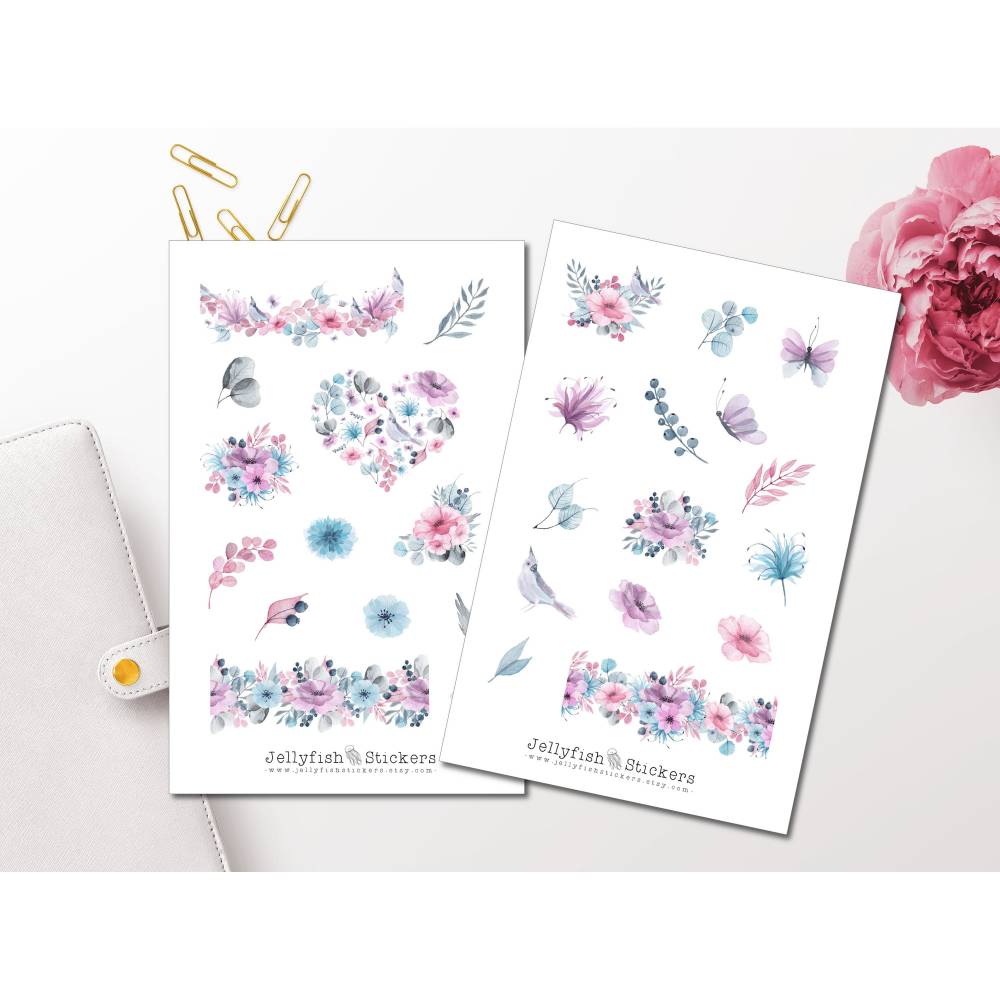 Lila Blumen Sticker Set | Florale Aufkleber | Journal Sticker
