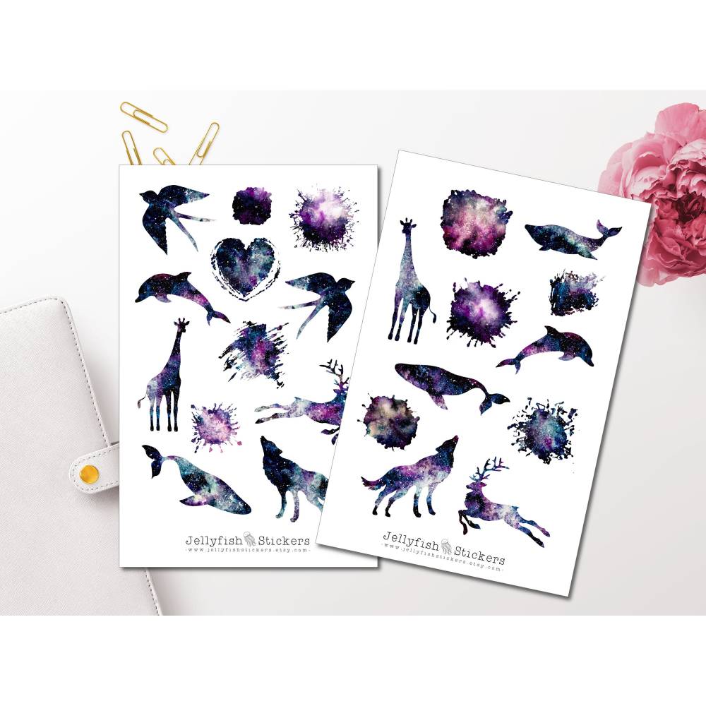 Tiere Silhouetten Galaxie Sticker Set | Aufkleber Tiere