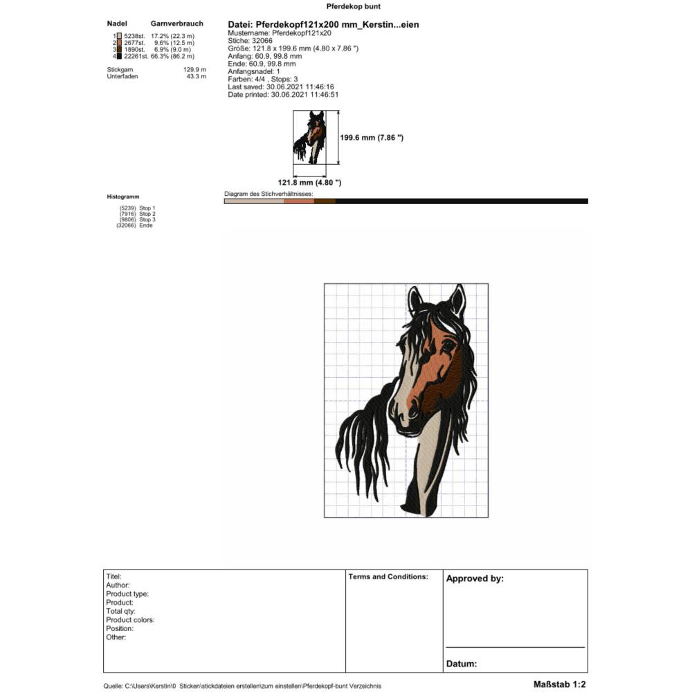 Stickdatei Pferdekopf 121x200 mm